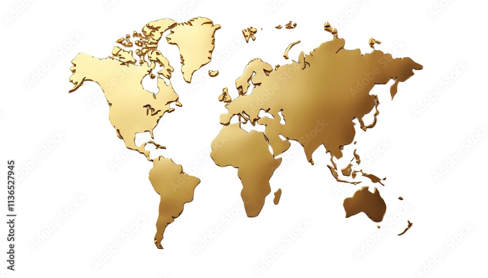 Golden World Map: A striking golden world map, a symbol of global ...