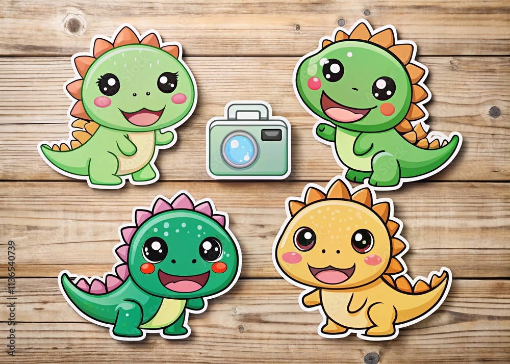 Kawaii Dino Chibi Emoji Stickers: Cute Dinosaur Emoticons, Vintage ...