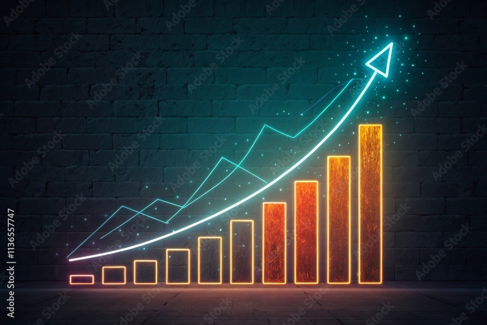 Glowing upward trend graph showcases exponential growth and success. A ...