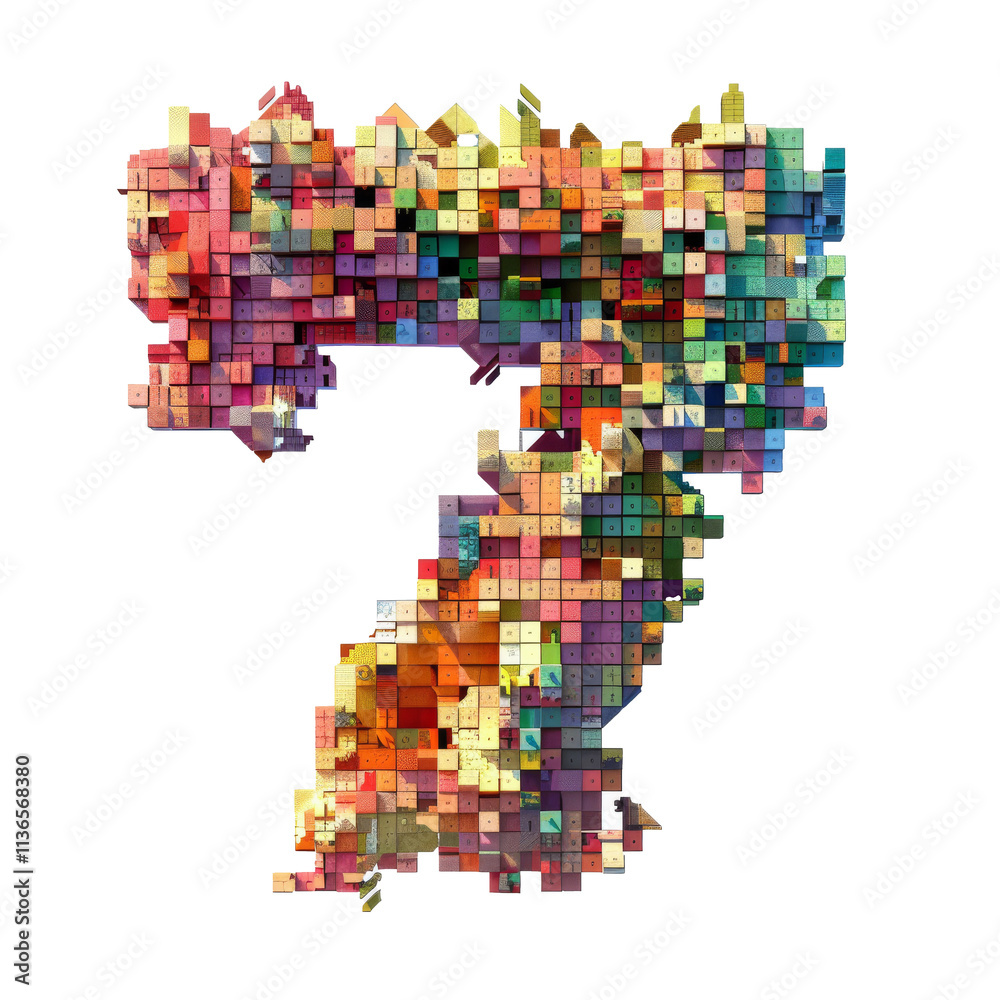 number 7 is presented in a digital pixel font, designed with a voxel ...