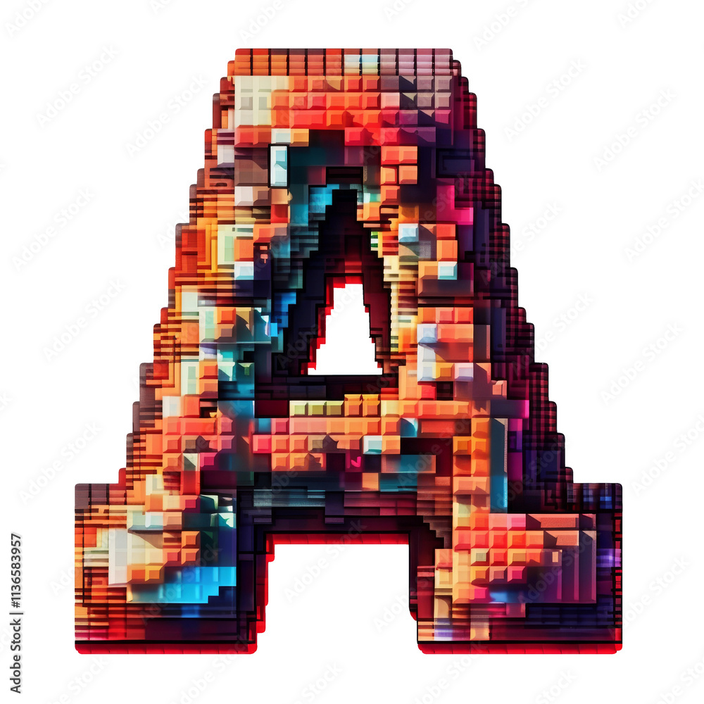 Letter A digital pixel font, voxel font 8-bit pixel art, isolated ...