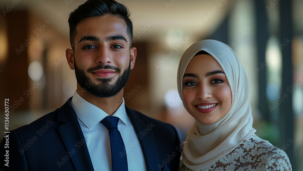 A picture of a beautiful young Muslim couple dressed in traditional ...