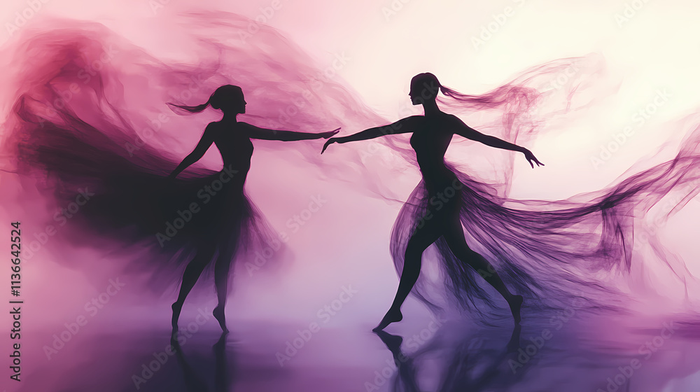 Two dancers spin and twirl effortlessly around each other, their ...