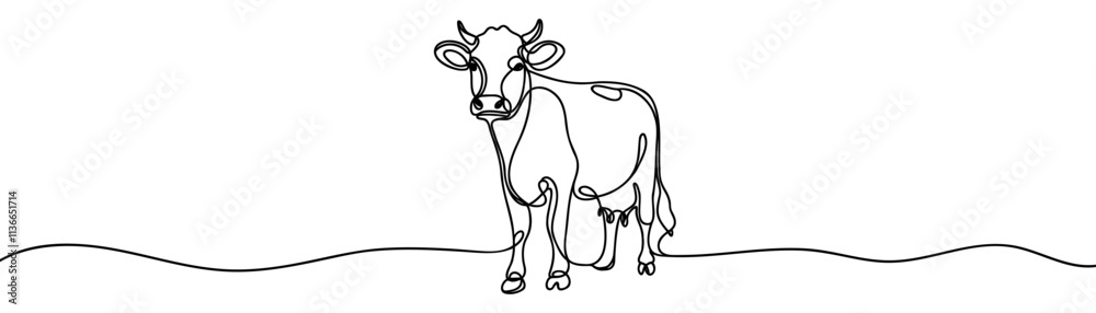 Continuous one line drawing dairy cow. Cattle. Dairy industry. Milk ...