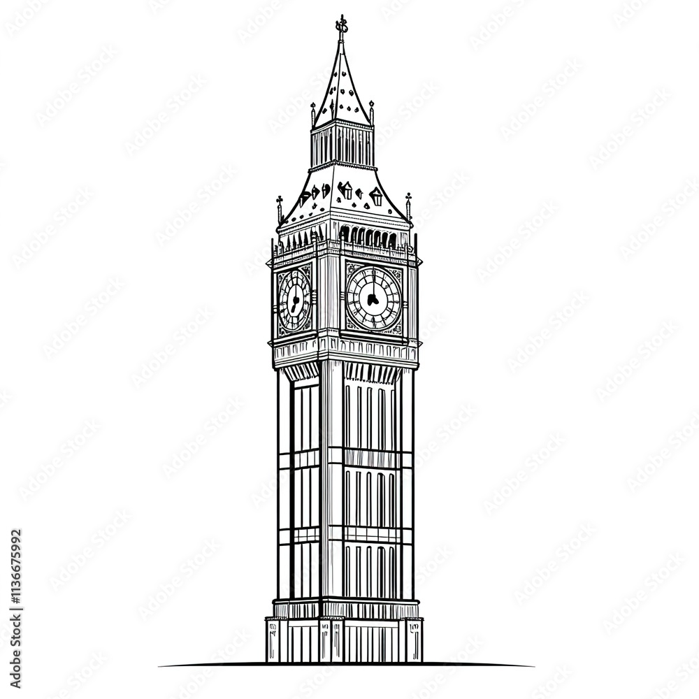 Big Ben, a simple line drawing vector illustration for a coloring book ...