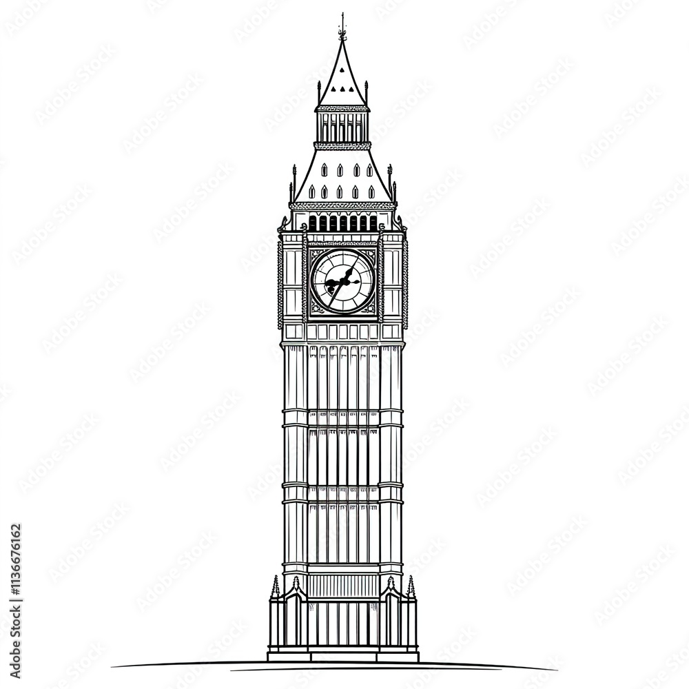 Big Ben, a simple line drawing vector illustration for a coloring book ...