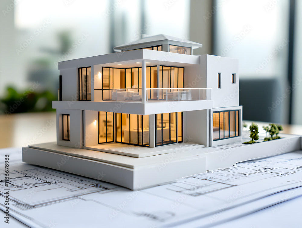 3D miniature model contemporary minimalist luxury new house ...