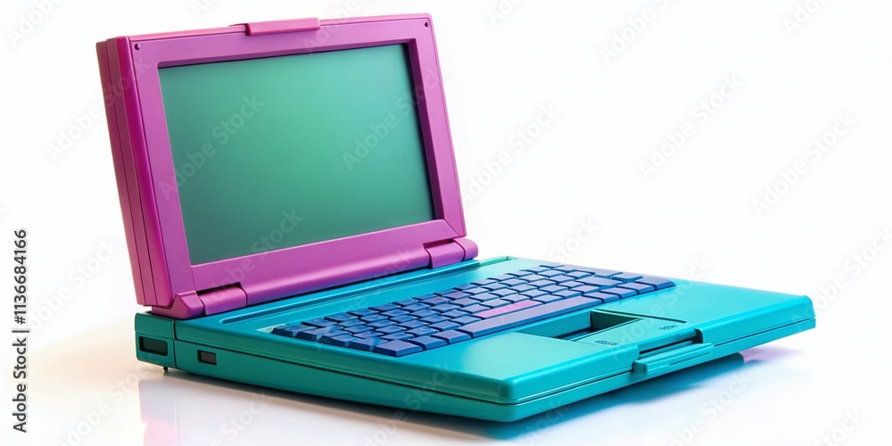 Vintage 90s Laptop, Retro PC, Old Computer, Side View, White Background ...