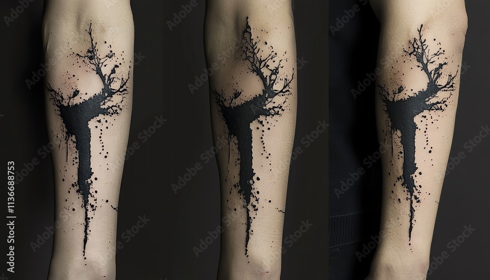 Textured black ink tattoo with rough, uneven strokes, giving an ...