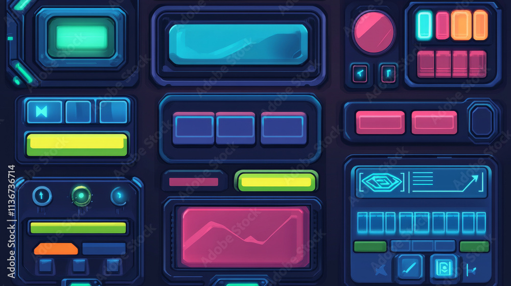 Set of game frames, bars and menu buttons cartoon interface elements ...