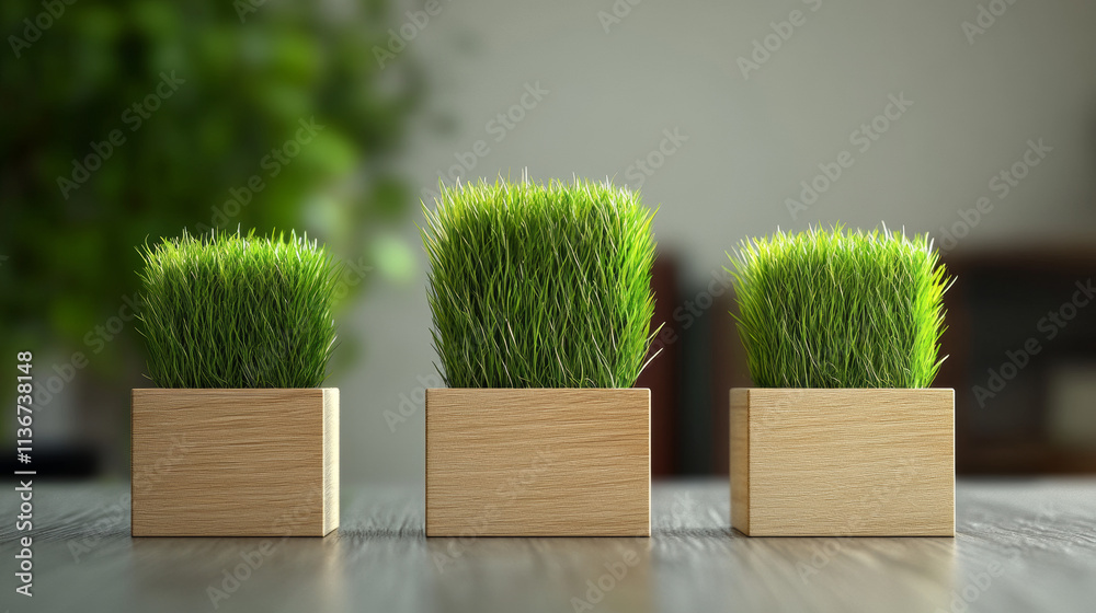Stock-Illustration „Set of 3D grass trophies on wooden base isolated on ...