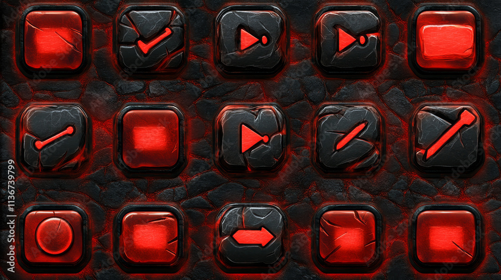 Game buttons animation set. Vector cartoon illustration of red frames ...