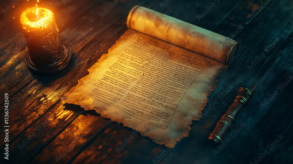 Old magic book and parchment scroll icon for medieval game ui. Ancient ...