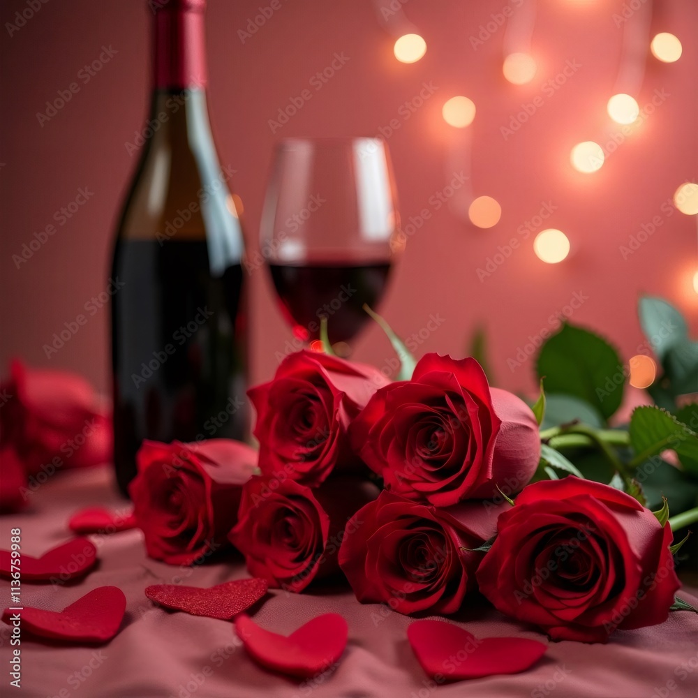 Disfruta de una velada inolvidable con vino tinto y rosas rojas frescas ...