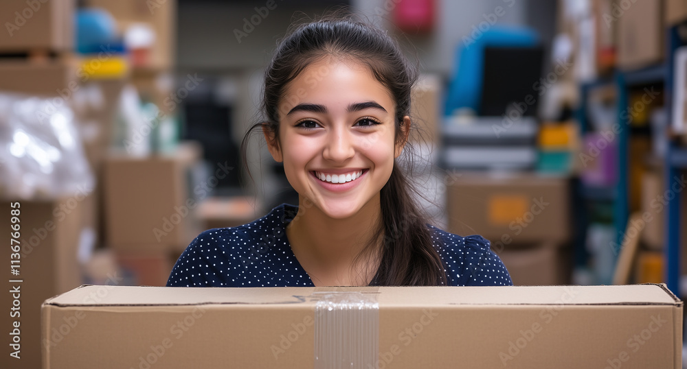 heerful young woman with dark hair and a warm smile stands behind a ...