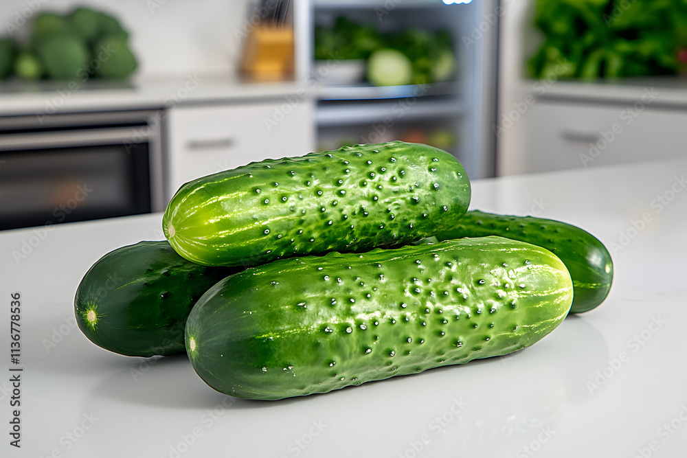 A high-resolution photograph of several fresh cucumbers with smooth ...