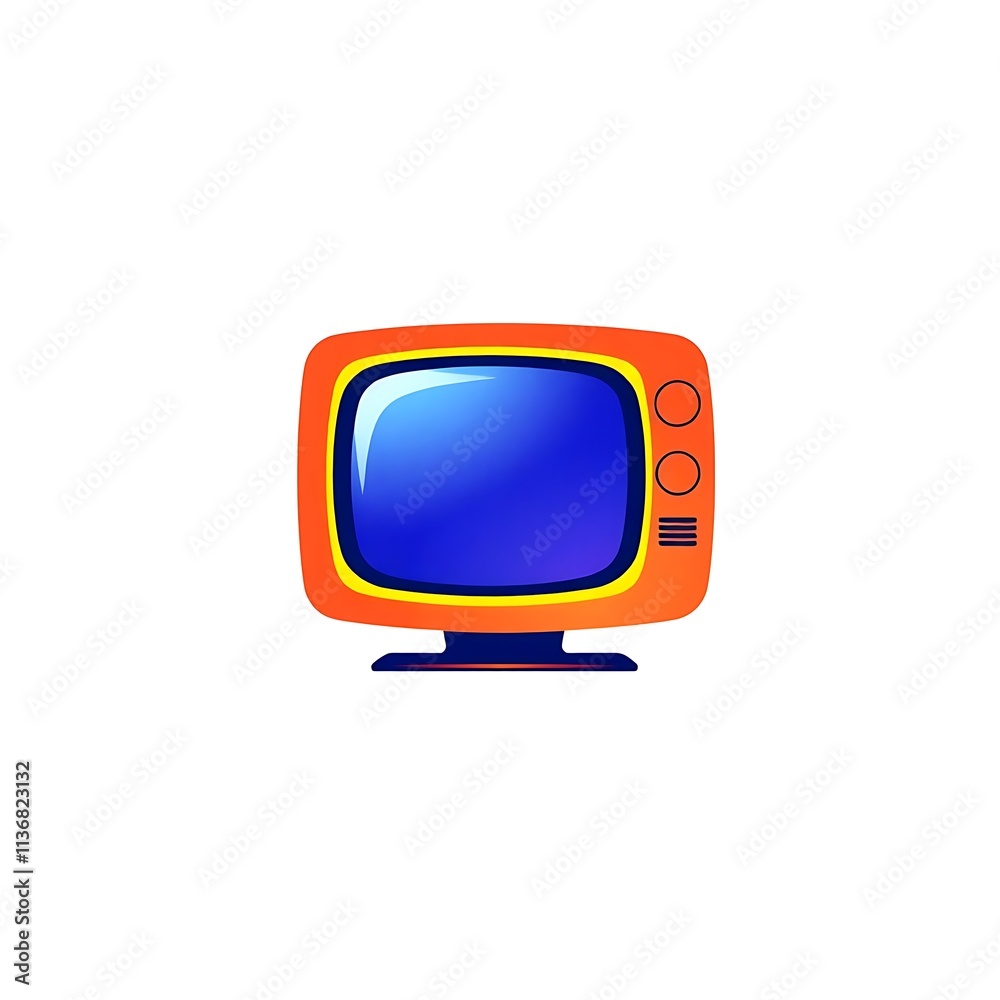 Retro Television Icon: A vibrant orange and yellow vintage TV set with ...