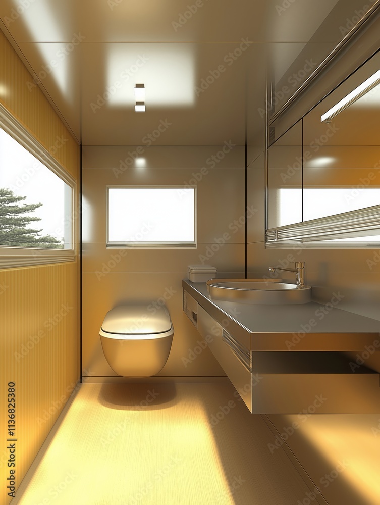 Foto de Stock Modern luxury small bathroom with Japanese-style design ...