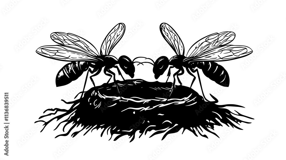 Winged ants emerging from the nest for their mating flight, Animal ...