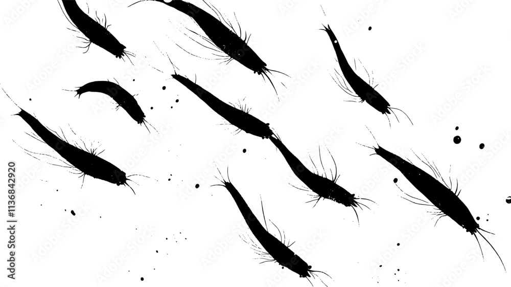 Swarm of brine shrimp in hypersaline lake environment, Vectorized ...