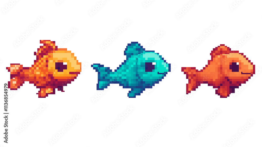 Pixel art fish swimming underwater with transparent background Stock ...
