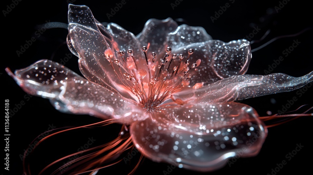 Chrome liquid metal rose flower. 3D render, modern design. Isolated ...