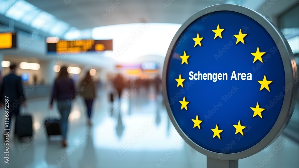 Schengen Area sign with text “ Schengen Area ” with European Union ...