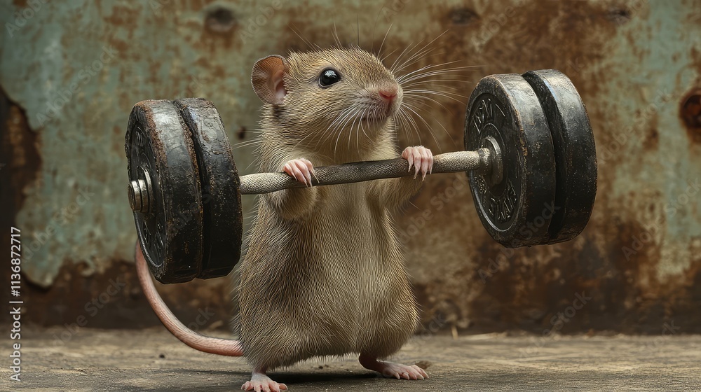 Muscular Rat Weightlifting: Whimsical Art Featuring a Doubled Image of ...