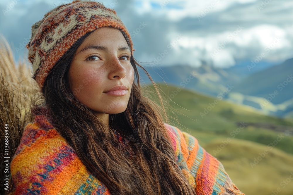Indigenous quechua woman wearing traditional clothes in the andes ...