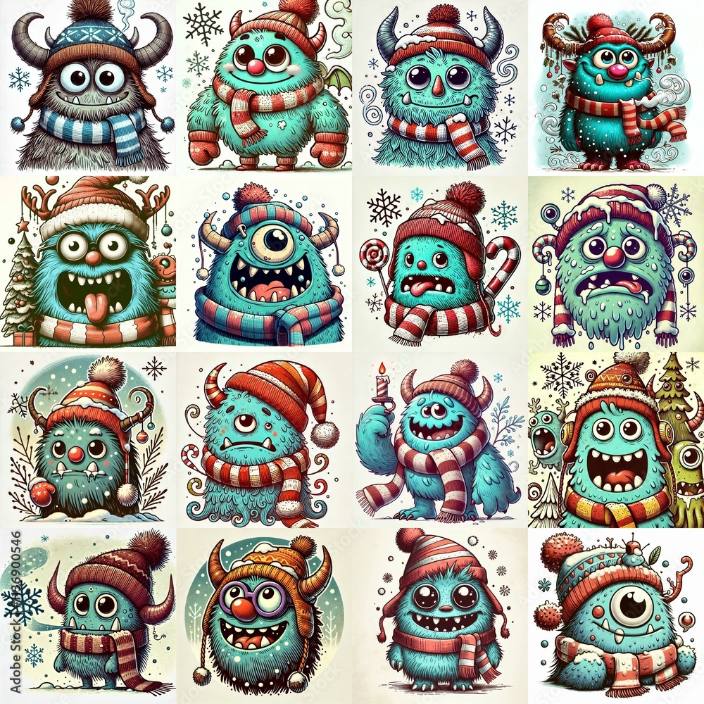 Cartoon winter monster. AI generated illustration Stock Illustration ...