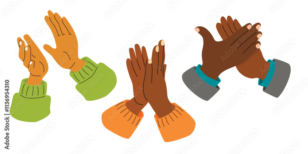 Clapping hands cartoon collection.Colorful designs set of applause isolated on white background ...