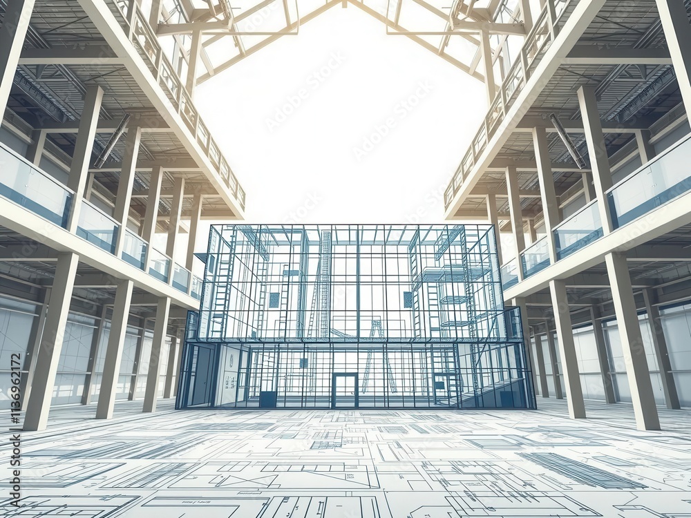 Stock-Illustration „Architectural blueprint mockup featuring blueprints ...