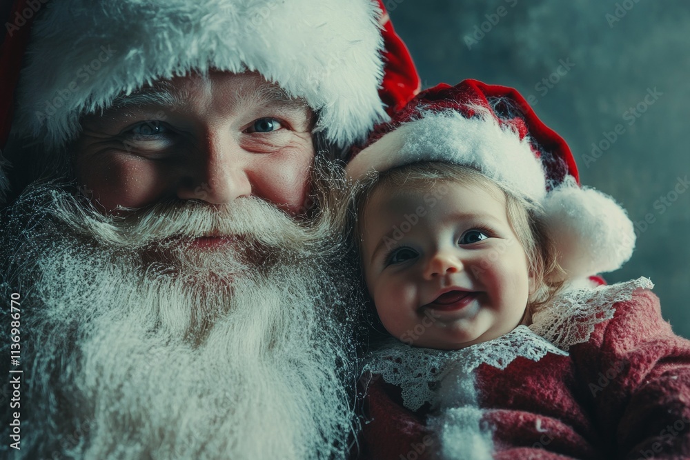 Cheerful yuletide, Ñ ute baby girl joyful with santa claus. Christmas ...