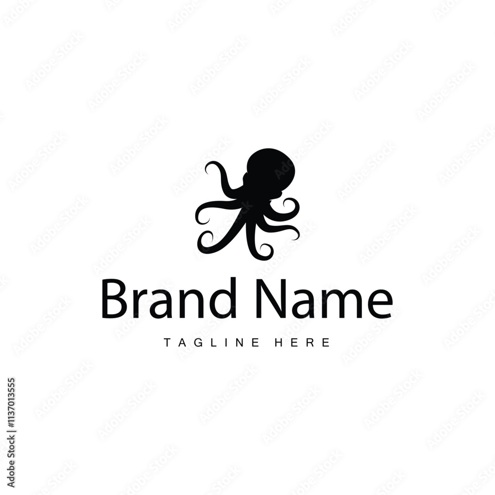 simple octopus logo silhouette design deep sea animal in brand template ...