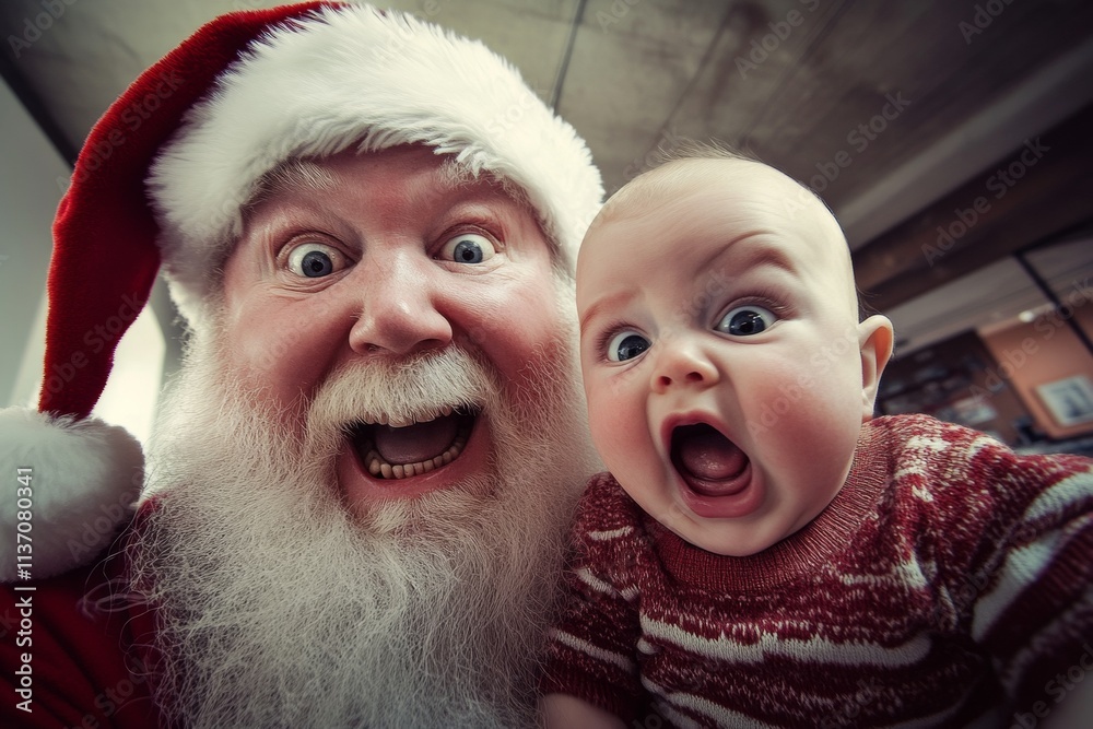 Lively yule, Ñ ute baby boy grieving with santa claus. Christmas ...