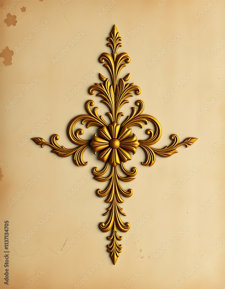 Antique golden flourish on a distressed vintage background texture ...