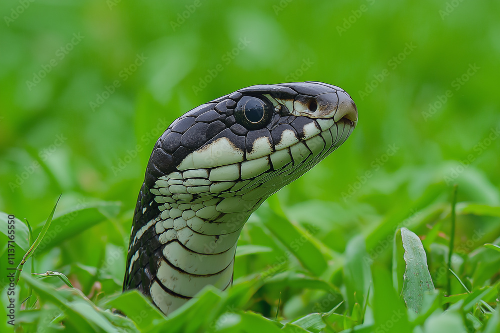 Indian cobra standing upright and staring intently at something off ...