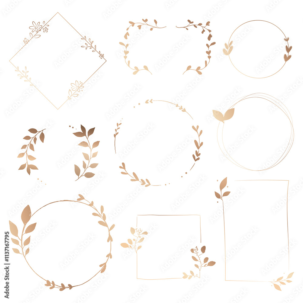 Elegant botanical frame png clipart, gold gradient design set Stock ...