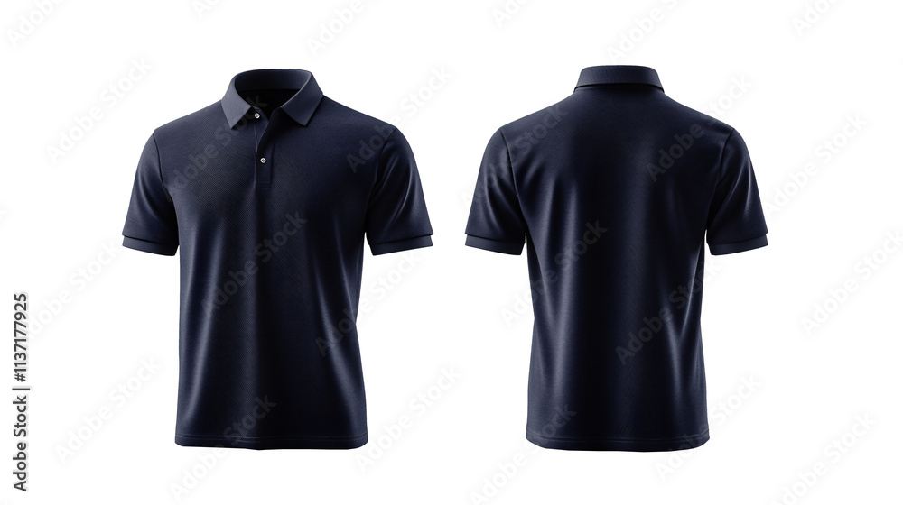plain navy or dark blue polo t-shirt mockup design. front and back ...