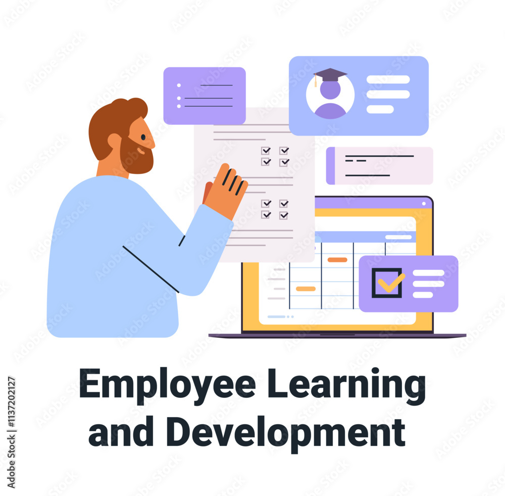 Employee learning and development concept illustrated with a person ...