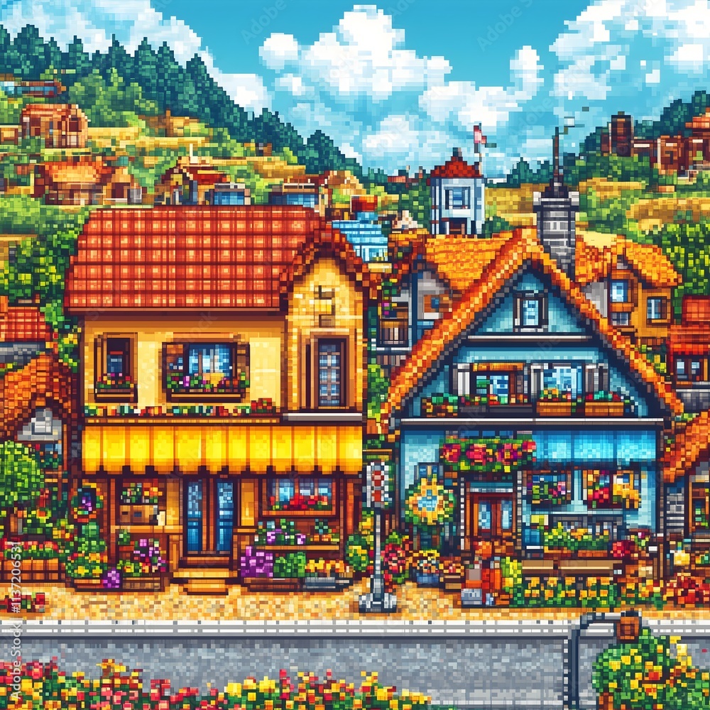 Retro Video Game Arcade Cityscape Setting, Pixel Art Vector ...