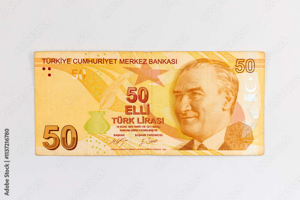 Turkish 50 lira banknote featuring Mustafa Kemal Ataturk portrait Stock ...