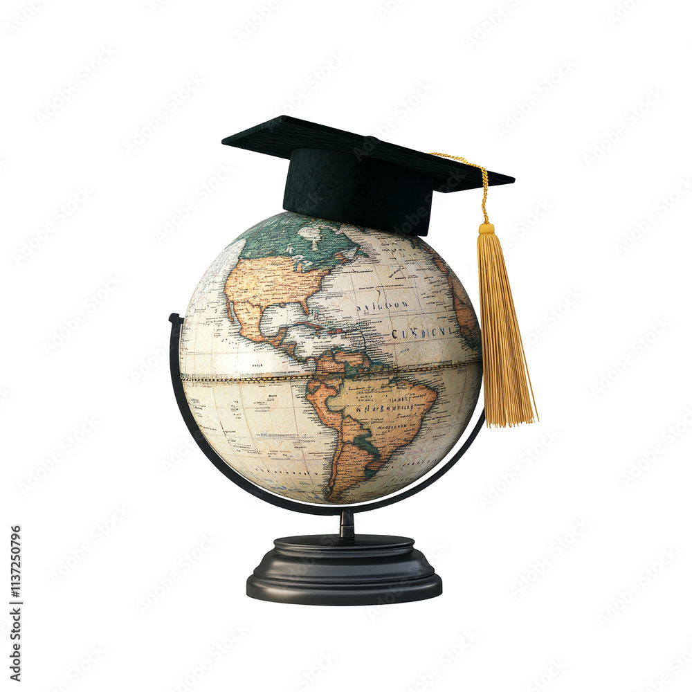 Graduation globe with mortarboard cap symbolizing academic achievement ...
