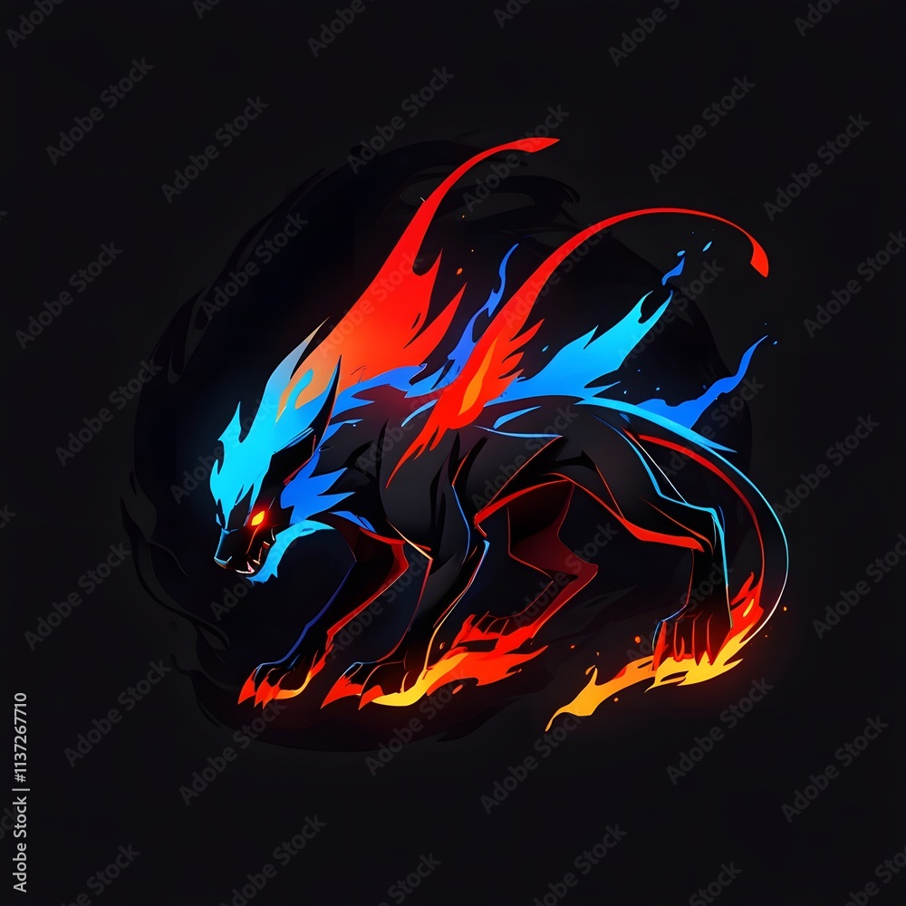 Dynamic fiery creature fantasy realm digital art dark environment ...