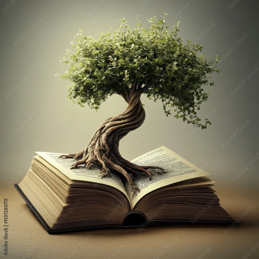 Celebrating the joy of reading with a visual metaphor of a tree sprouting from a book. Stock ...
