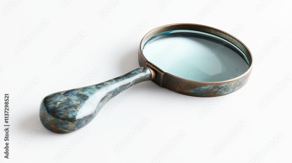 36.Elegant magnifying glass with a curved handle in a vintage metallic ...