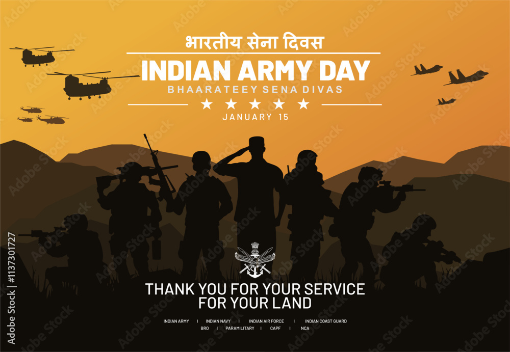 Indian Army Day Banner Design with Indian Army on Beautiful Hill ...