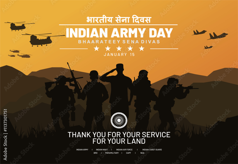 Indian Army Day 2025 Banner Design with Indian Soldiers Saluting on the ...