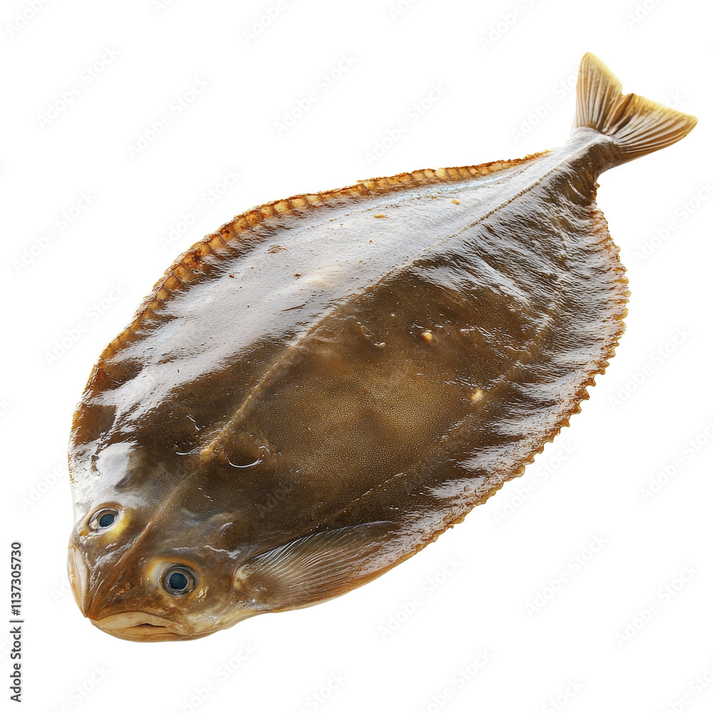 Freshly caught sole fish displayed on a pristine transparent background ...