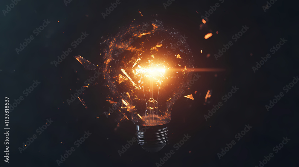 Exploding light bulb on dark background, burst, bright, shatter ...